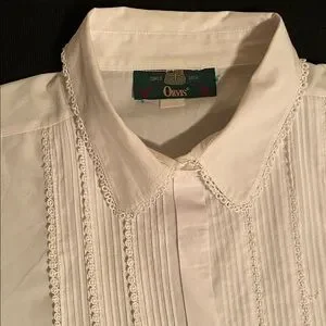 Orvis | Tops | Orvis Vintage White Lace Trimmed Tuxedo Front Blouse Dry ...